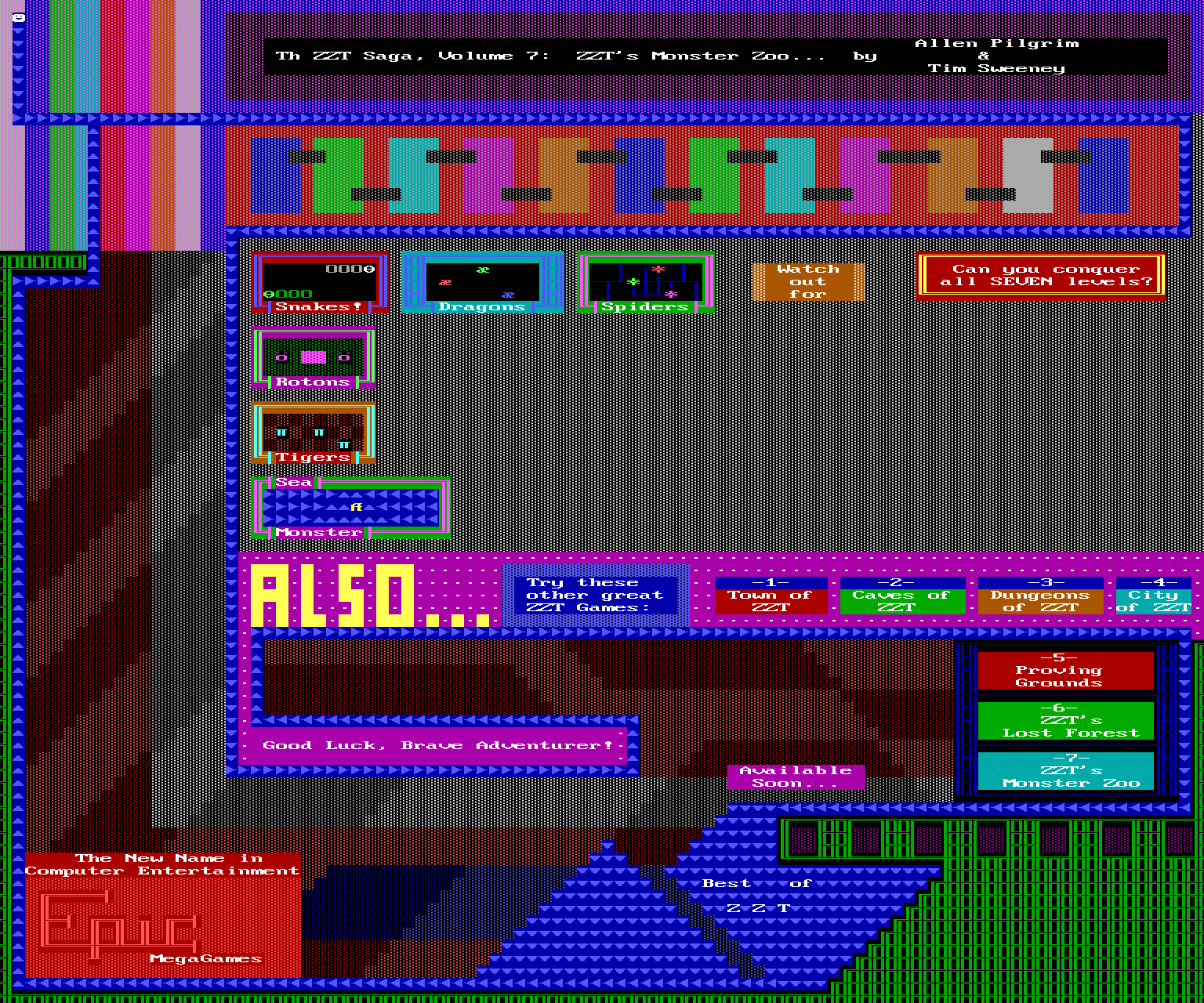 Super ZZT ZZT's Monster Zoo Demo